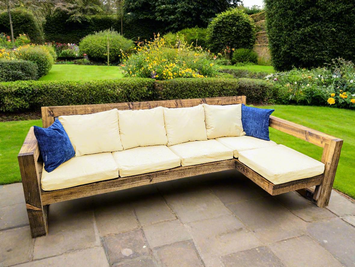 Solid Wood Garden L Sofa 4 Seat rustic industrial chair lounger table sunbed patio set garden furniture Etsy