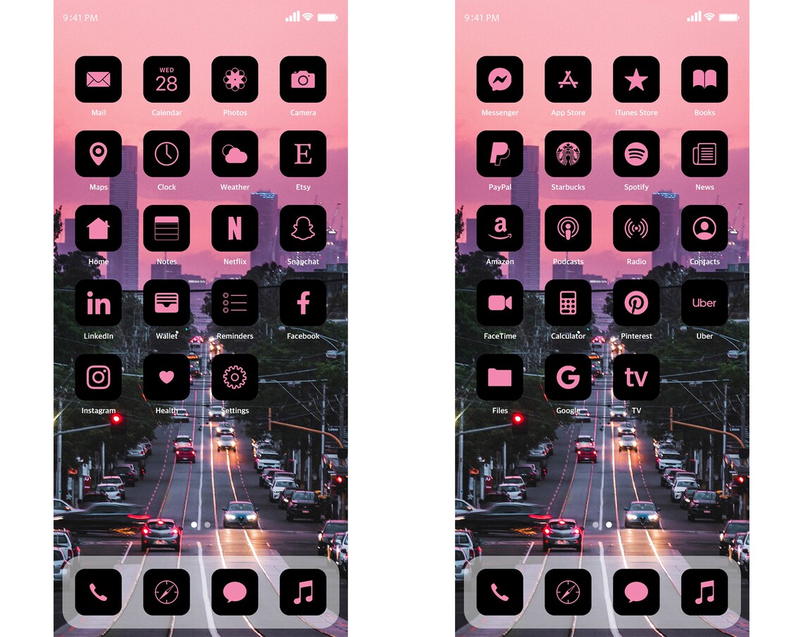 Black Pink App Icons for iPhone iOS 14 Black Aesthetic Pink | Etsy