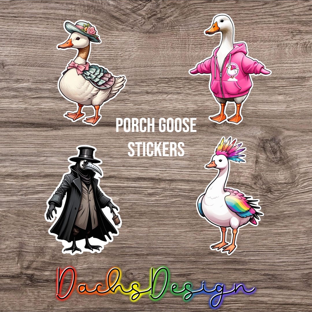 Porch Goose Stickers, Vinyl Porch Goose Stickers, Rainbow Goose ...
