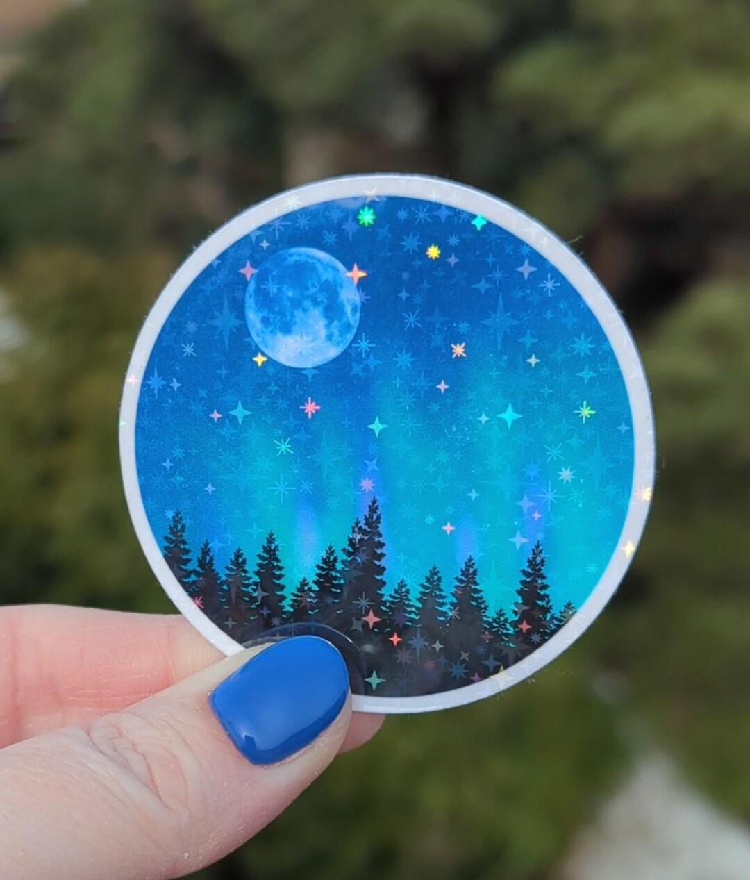 Northern Lights Vinyl Sticker, Laptop Sticker, Night Sky Decal, Moon ...