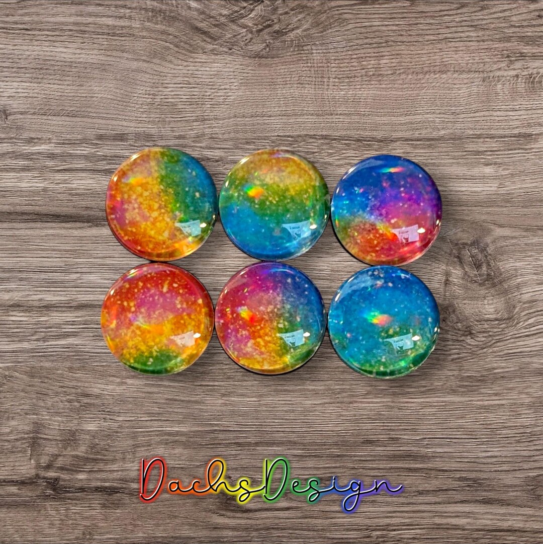 Rainbow Fridge Magnets, Set of 6 Small Glass Magnets, Glass Cabachon ...