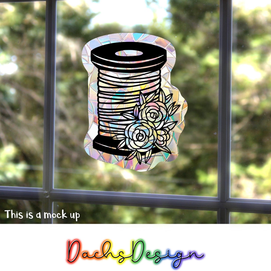 Floral Sewing Reel Suncatcher, Floral Thread Spool Sticker, Rainbow ...