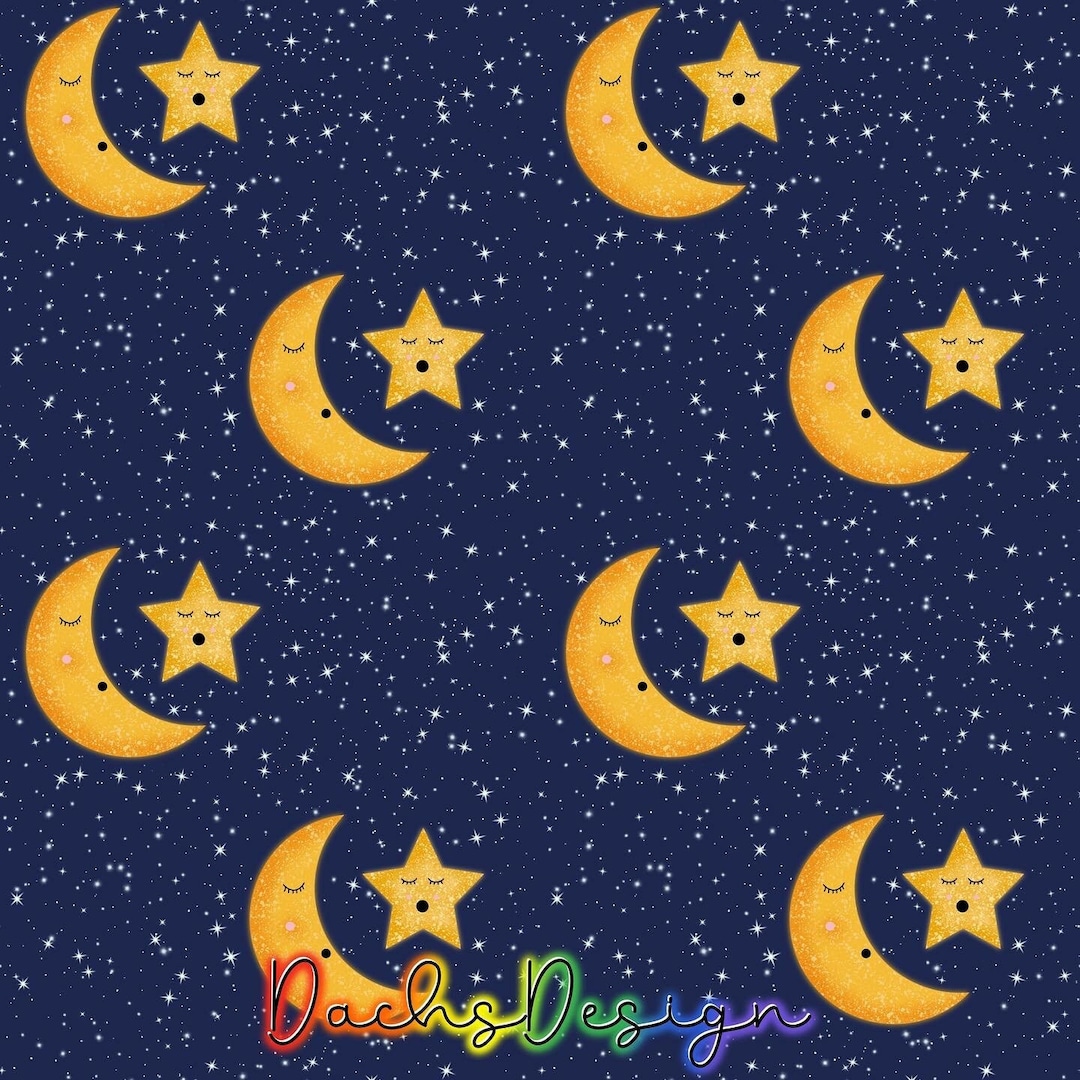 Digital Seamless Pattern, Moon and Stars, Digital Art, Cute Fabric ...