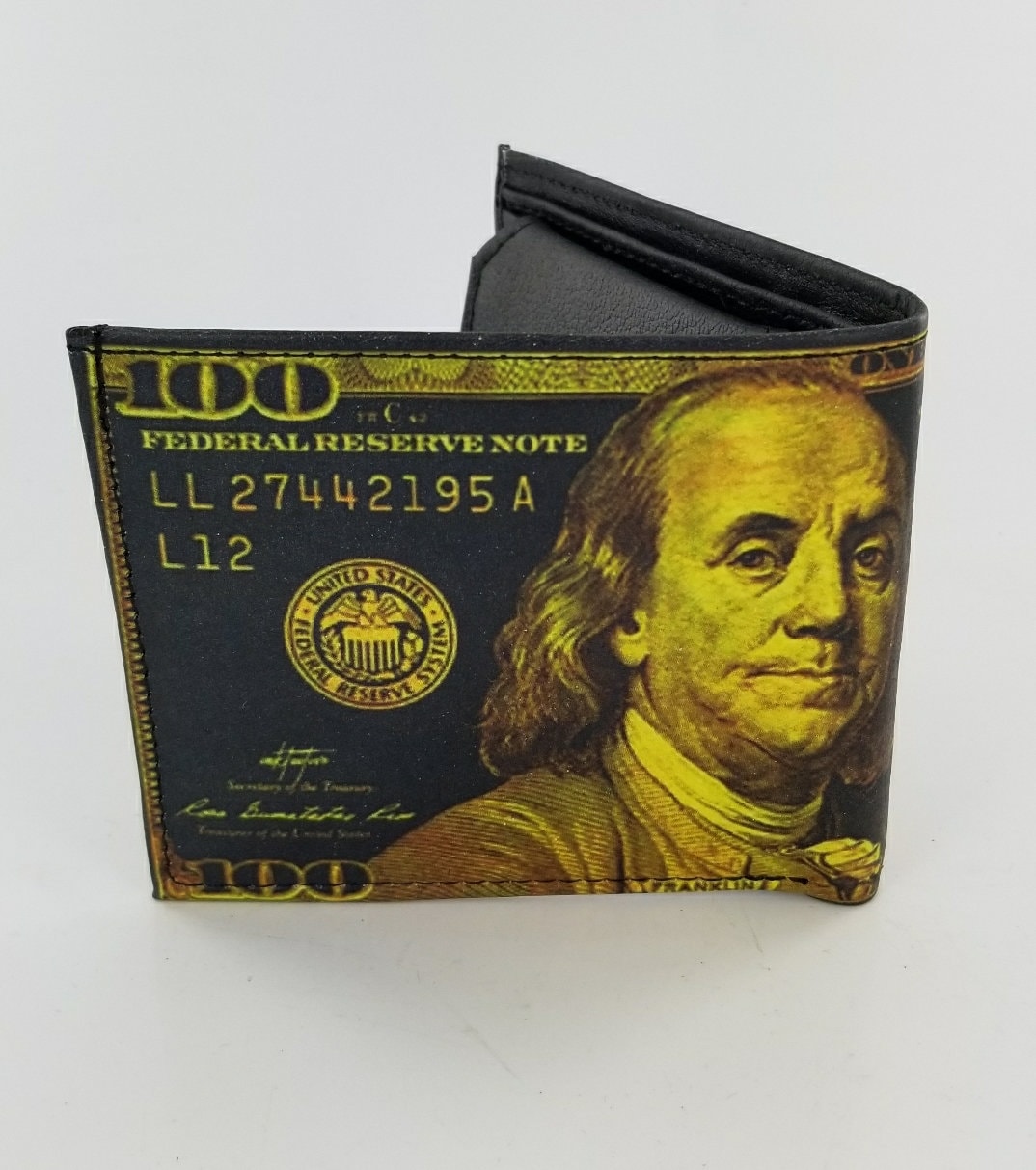 Golden Hundred Dollar Bill Design Leather Bifold Walletmens | Etsy