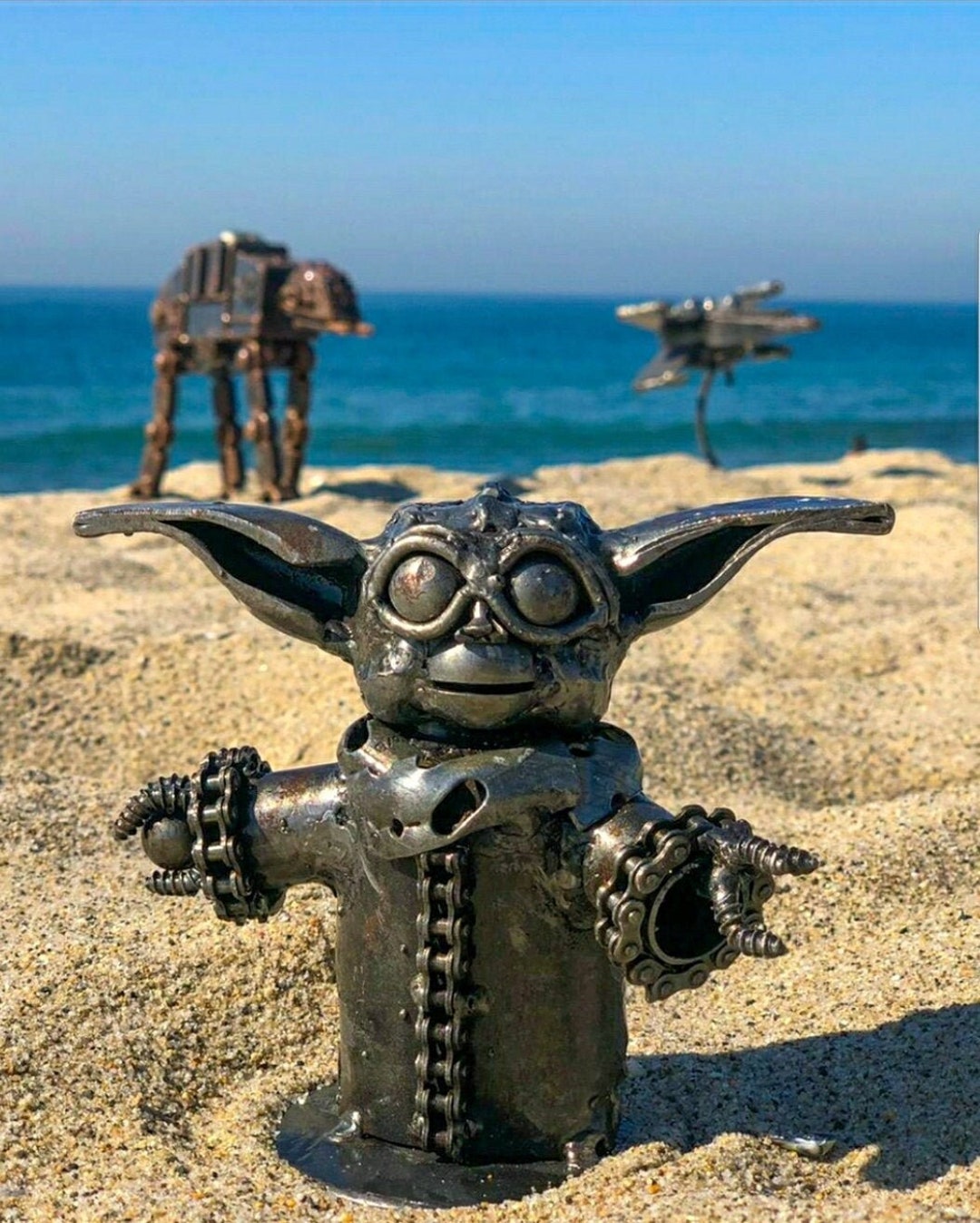 Baby Yoda Inspired Recycled Scrap Metal Art Statue,handmade Scrap ...