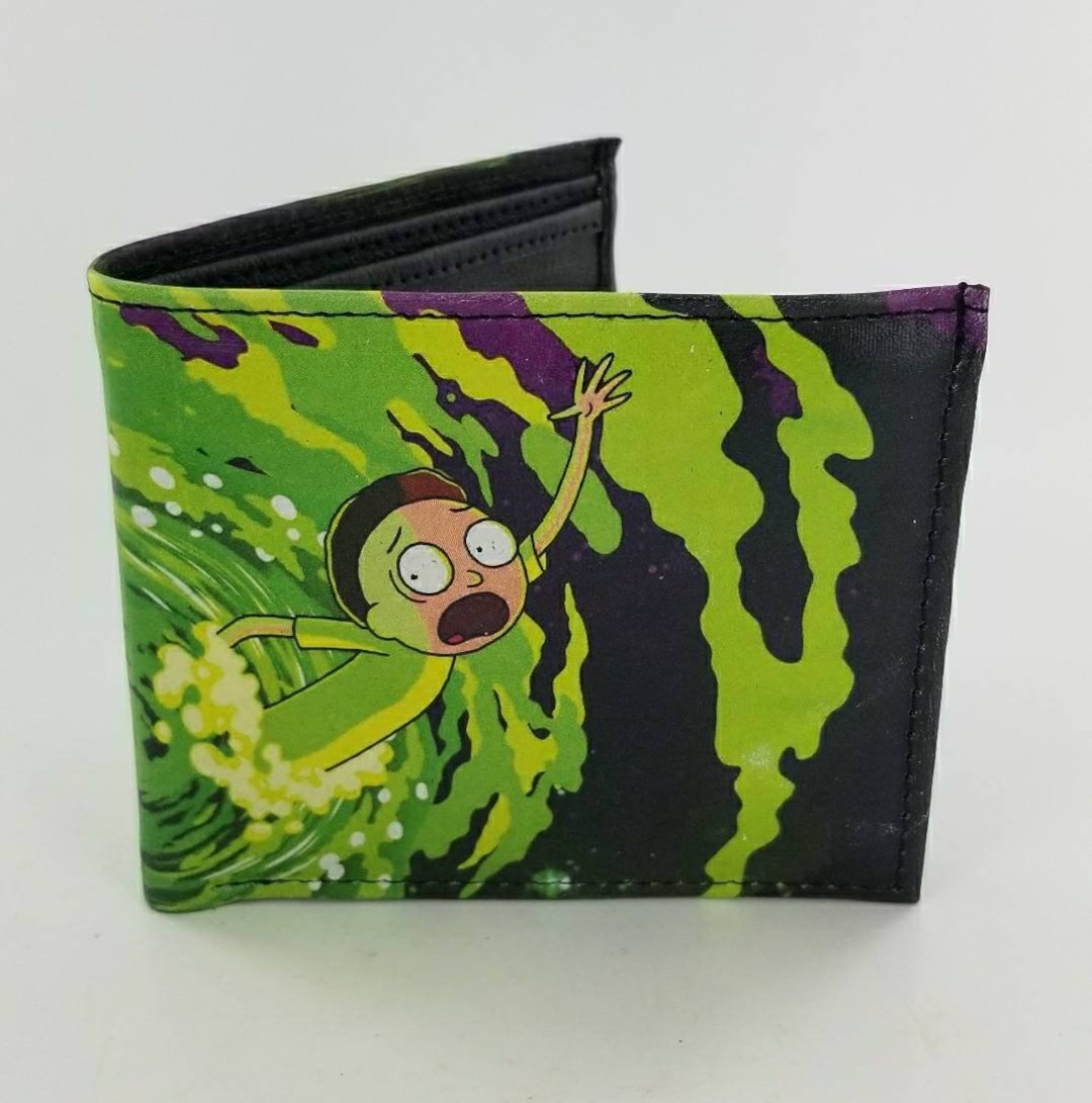 Handmade Cartoon Inspired Bifold Leather Wallet, Green Worm Hole Design ...