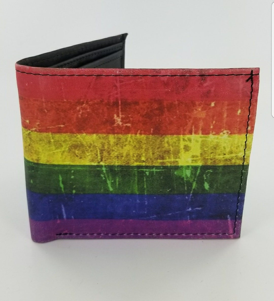 LGBTQ Inspired Bifold Leather Bifold Wallet With Rainbow Design,unisex ...