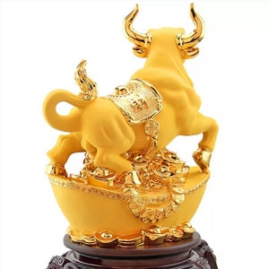 Chinese Feng Shui Lucky Gold Money Cattle/ox Cow Home/office Decor ...