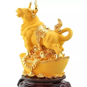 Chinese Feng Shui Lucky Gold Money Cattle/ox Cow Home/office Decor ...
