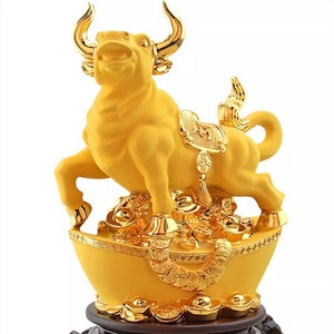 Chinese Feng Shui Lucky Gold Money Cattle/ox Cow Home/office Decor ...