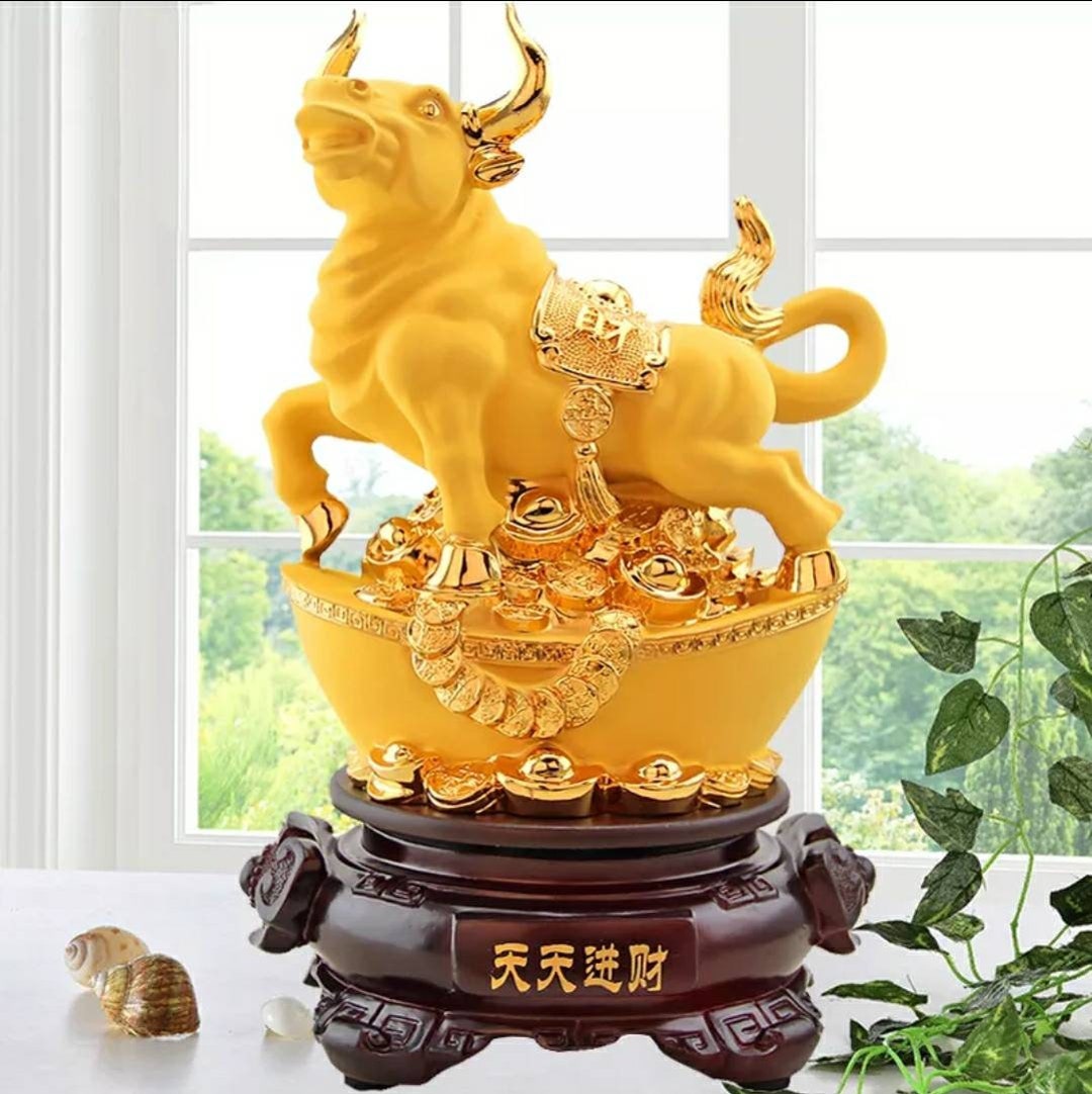 Chinese Feng Shui Lucky Gold Money Cattle/ox Cow Home/office Decor ...