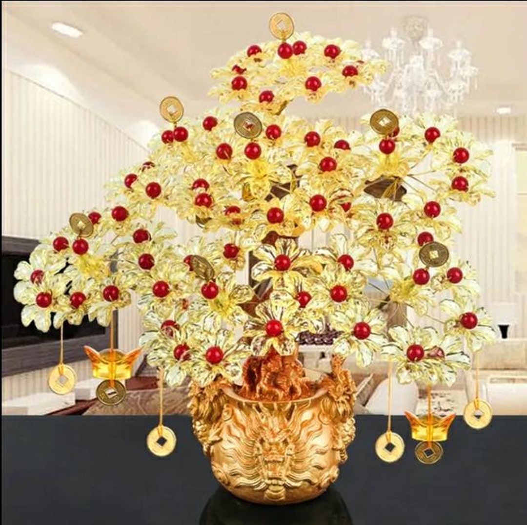 Chinese Feng Shui Gold Ingot Money Flower Tree Home/office Decor ...