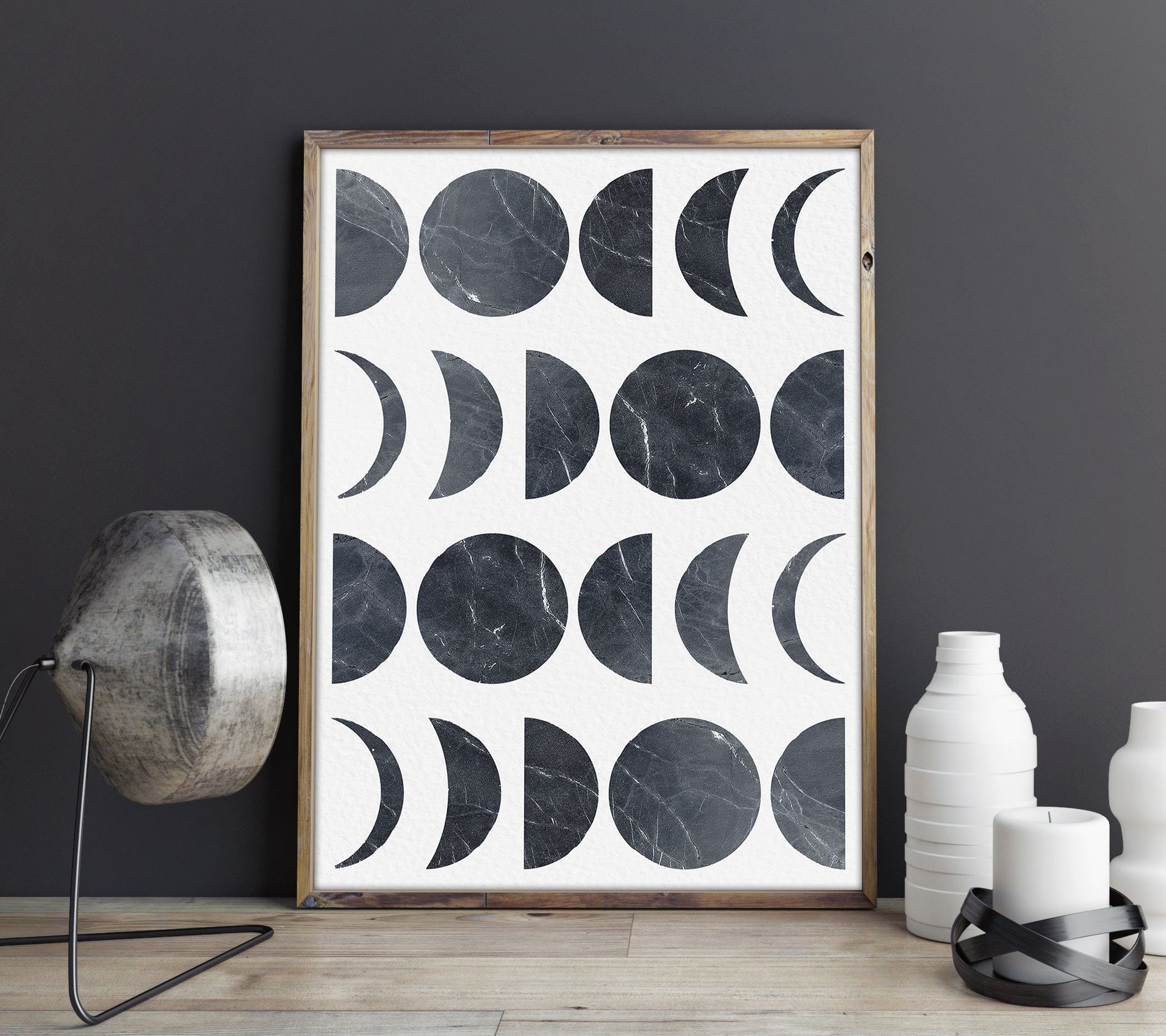 Moon Phases Diagram, Print Downloadable, Mid Century Modern, Marble ...