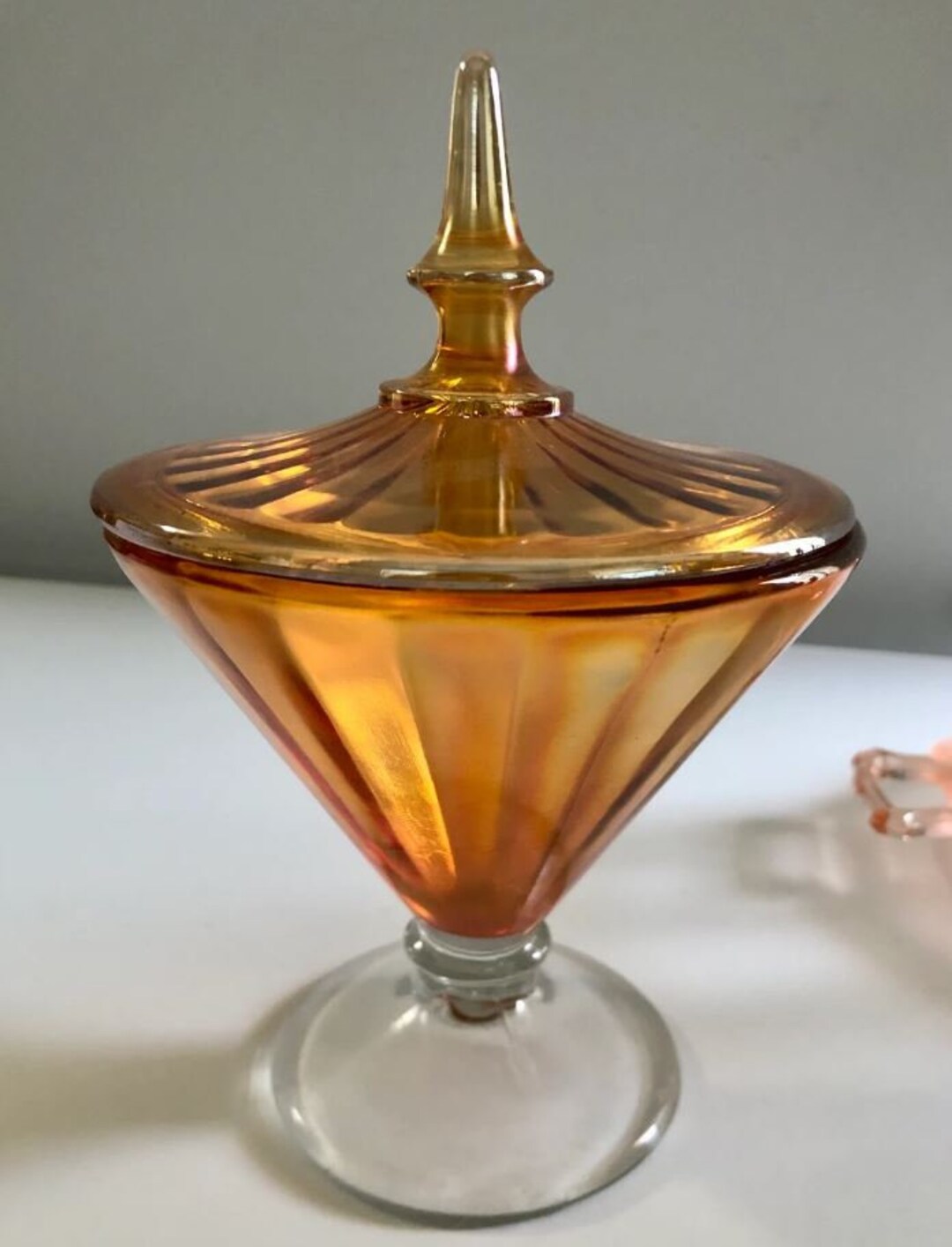 Carnival Glass Covered Compote- FLAWED - Etsy