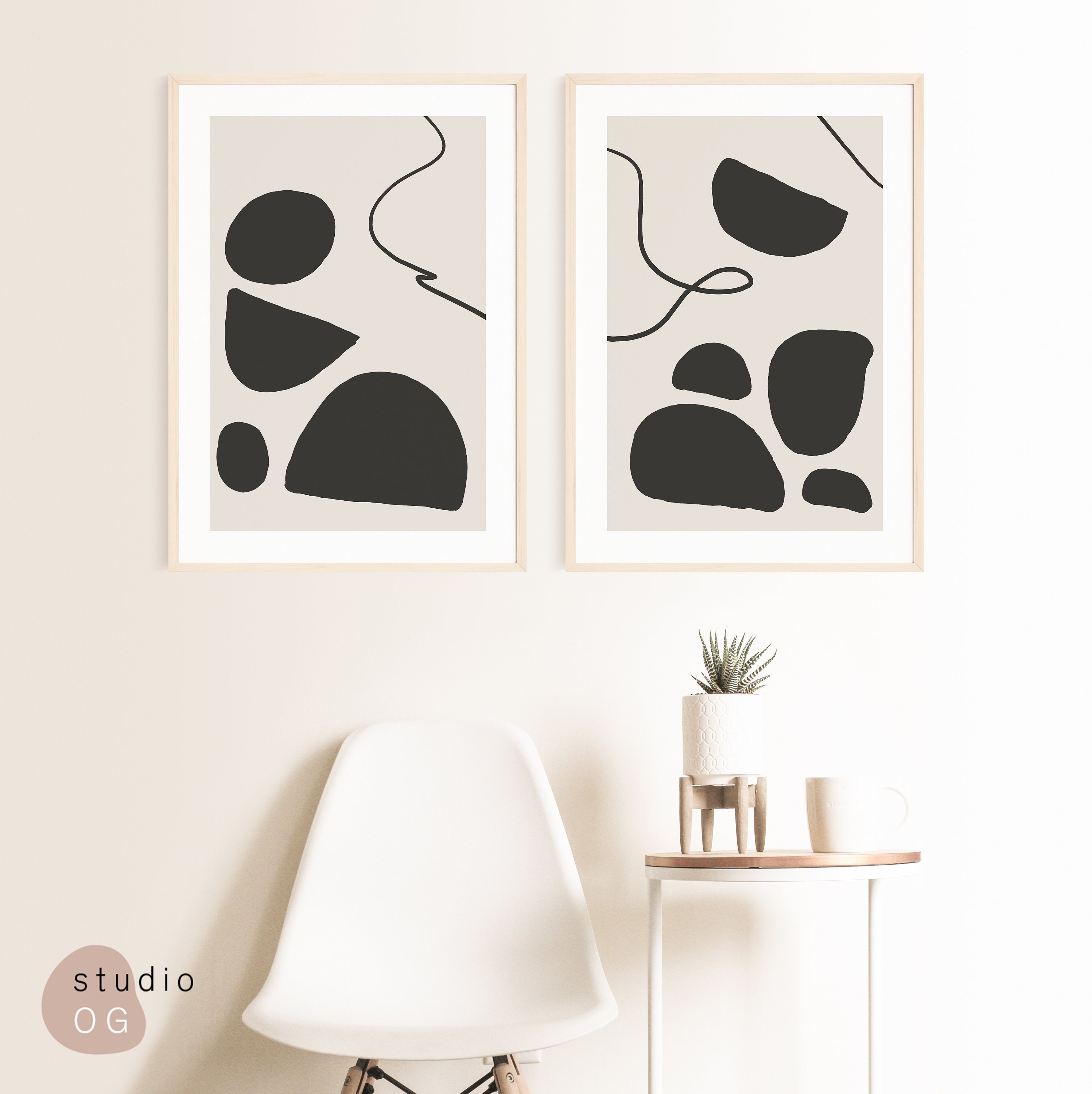 Abstract Shape Art Print, Mid Century Art Print, Set of 2 Art Prints ...