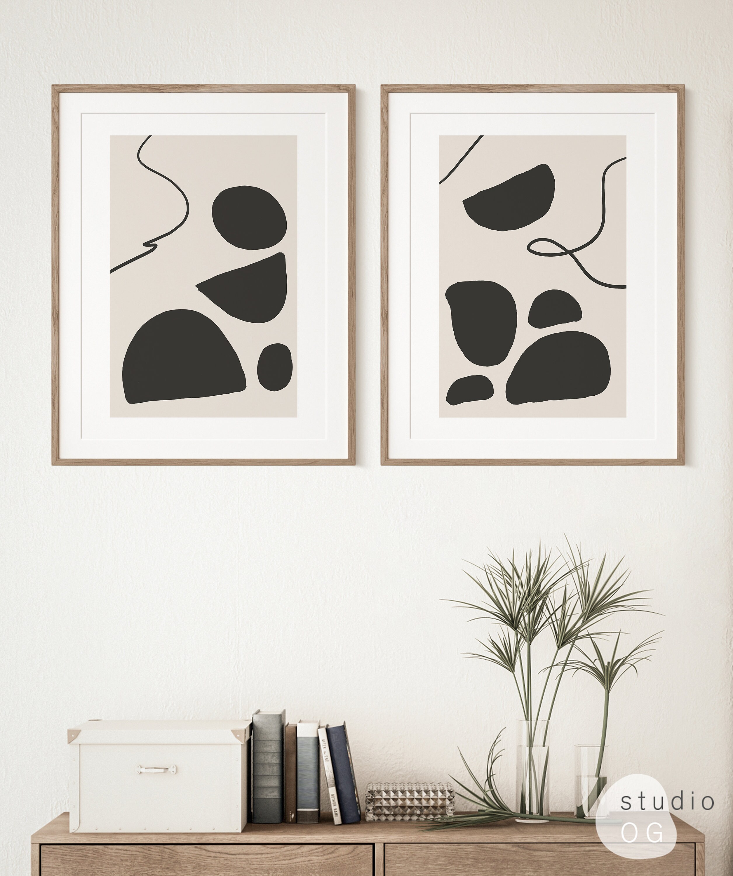 Abstract Shape Art Print, Mid Century Art Print, Set of 2 Art Prints ...