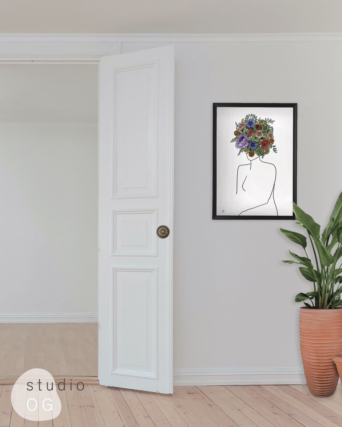 Flower Head Line Art Drawing, Printable Wall Art, Line Art Printable ...