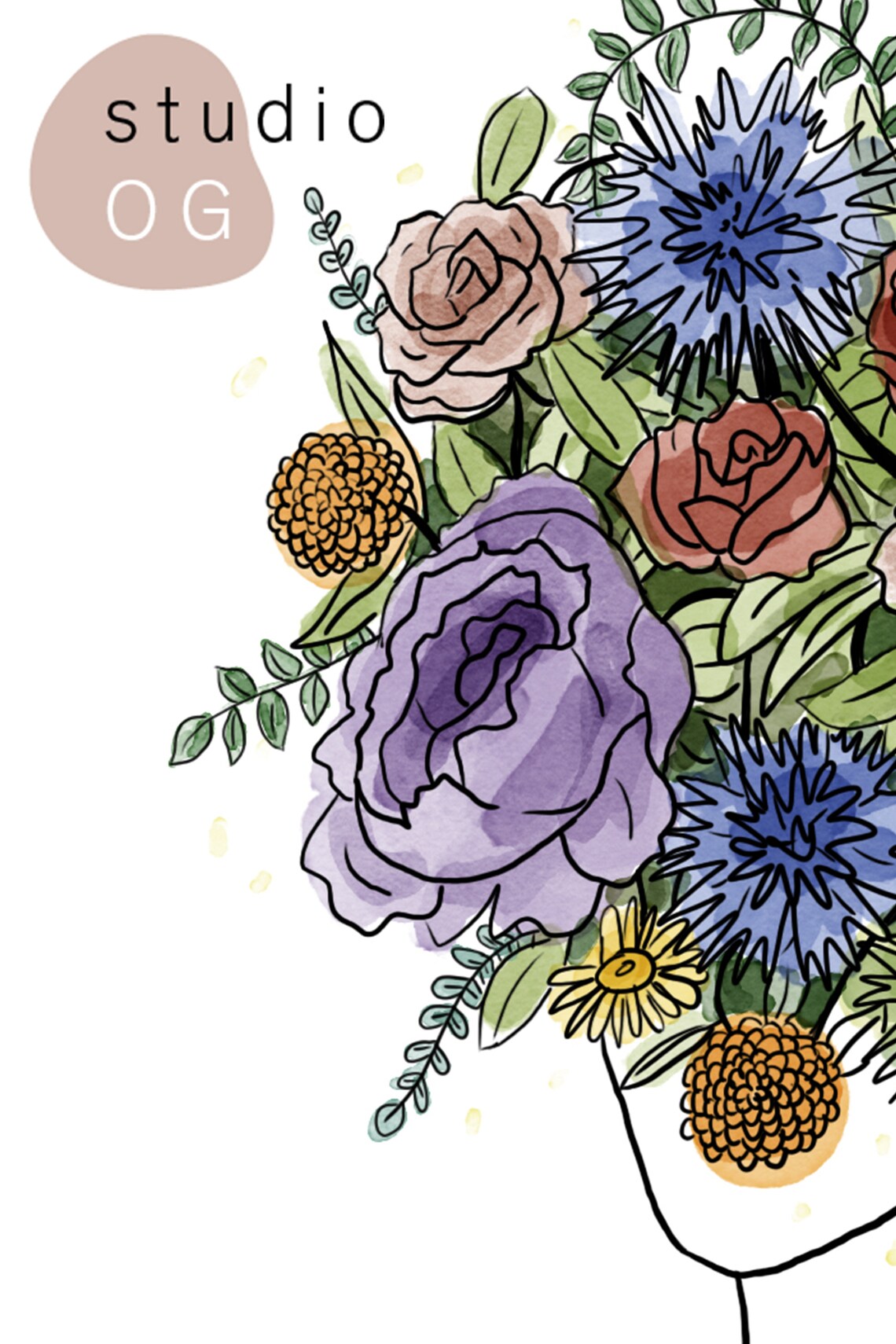 Flower Head Line Art Drawing, Printable Wall Art, Line Art Printable ...