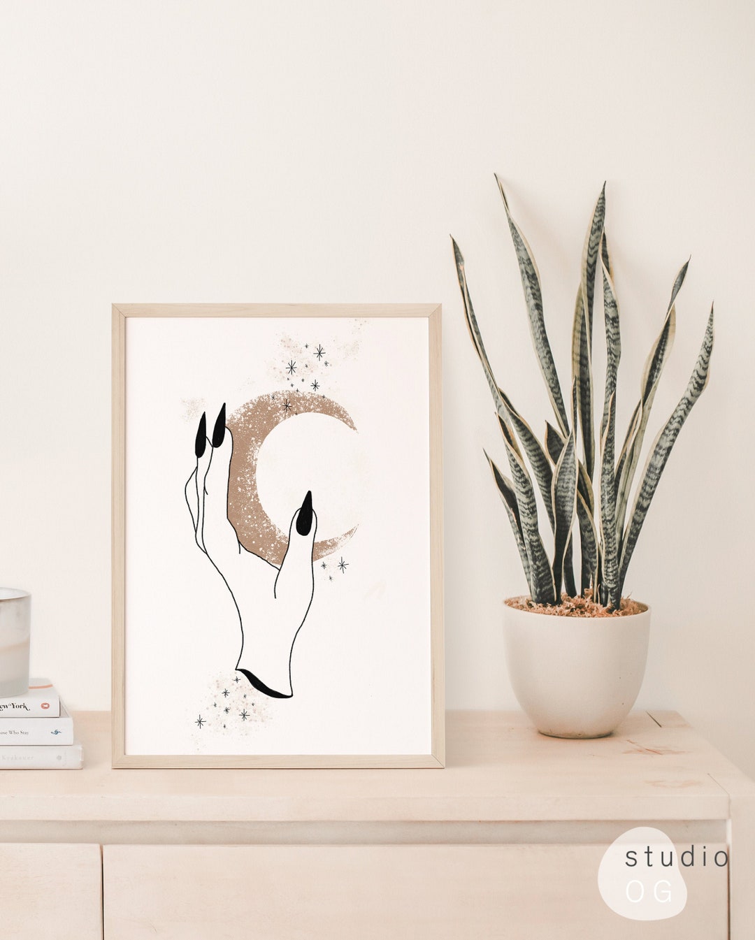 Hand and Moon Celestial Art Print Moon Art Printable Pink - Etsy