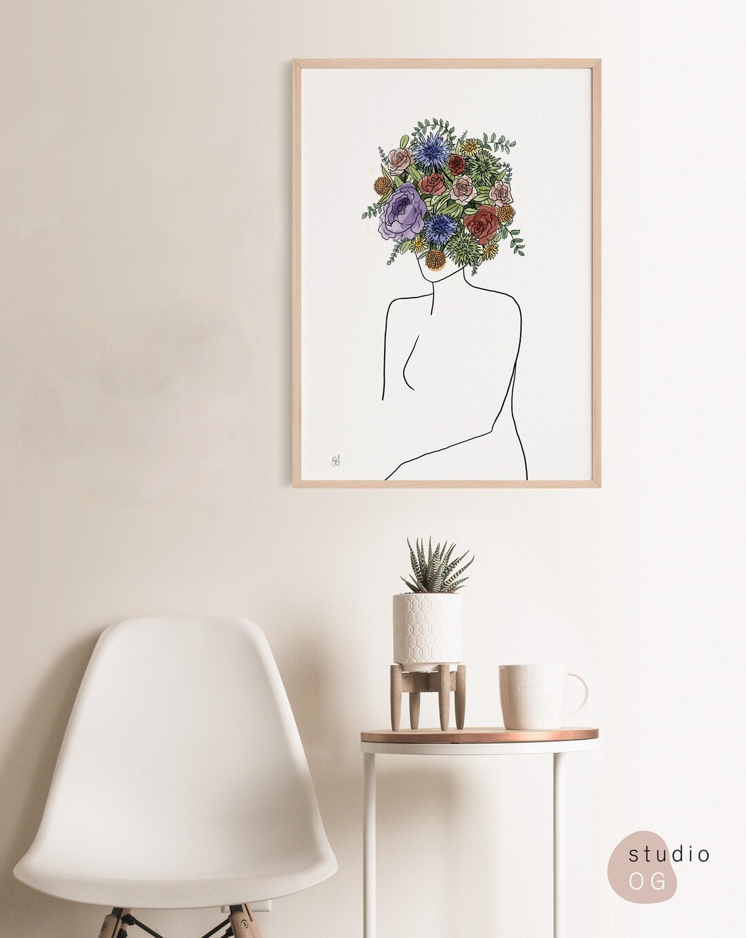 Flower Head Line Art Drawing Printable Wall Art Line Art - Etsy