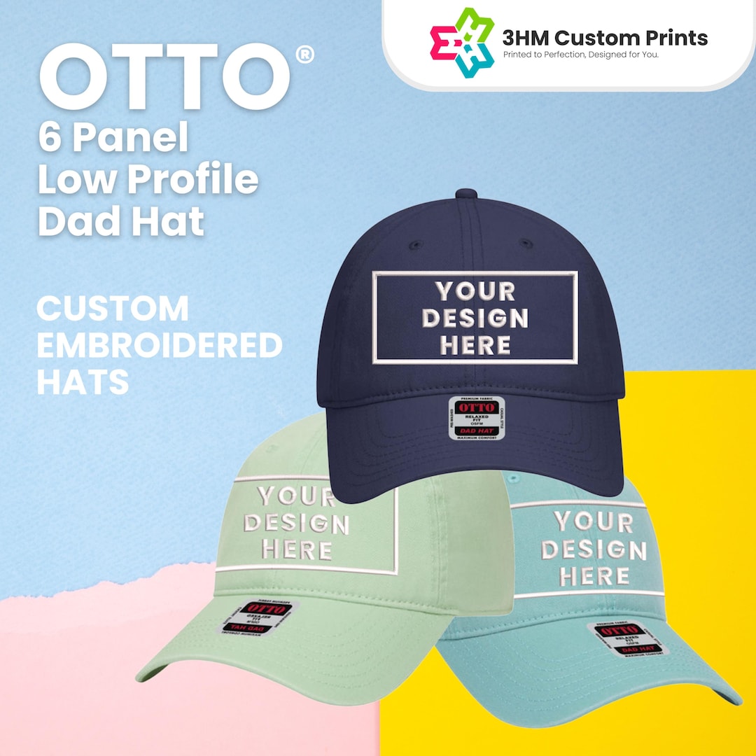 Custom 6 Panel Low Profile Dad Hat, Personalized Embroidered Logo Text ...