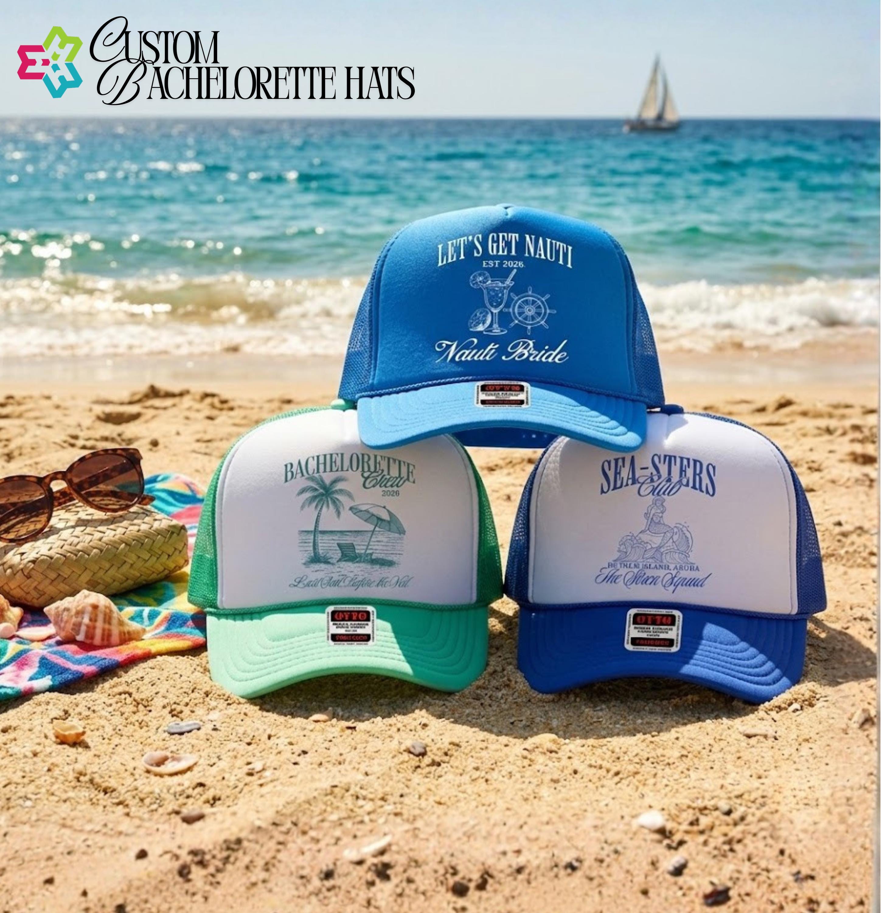 Beach Bachelorette Trendy Trucker Hats Custom Yacht Boat Coastal Cruise ...