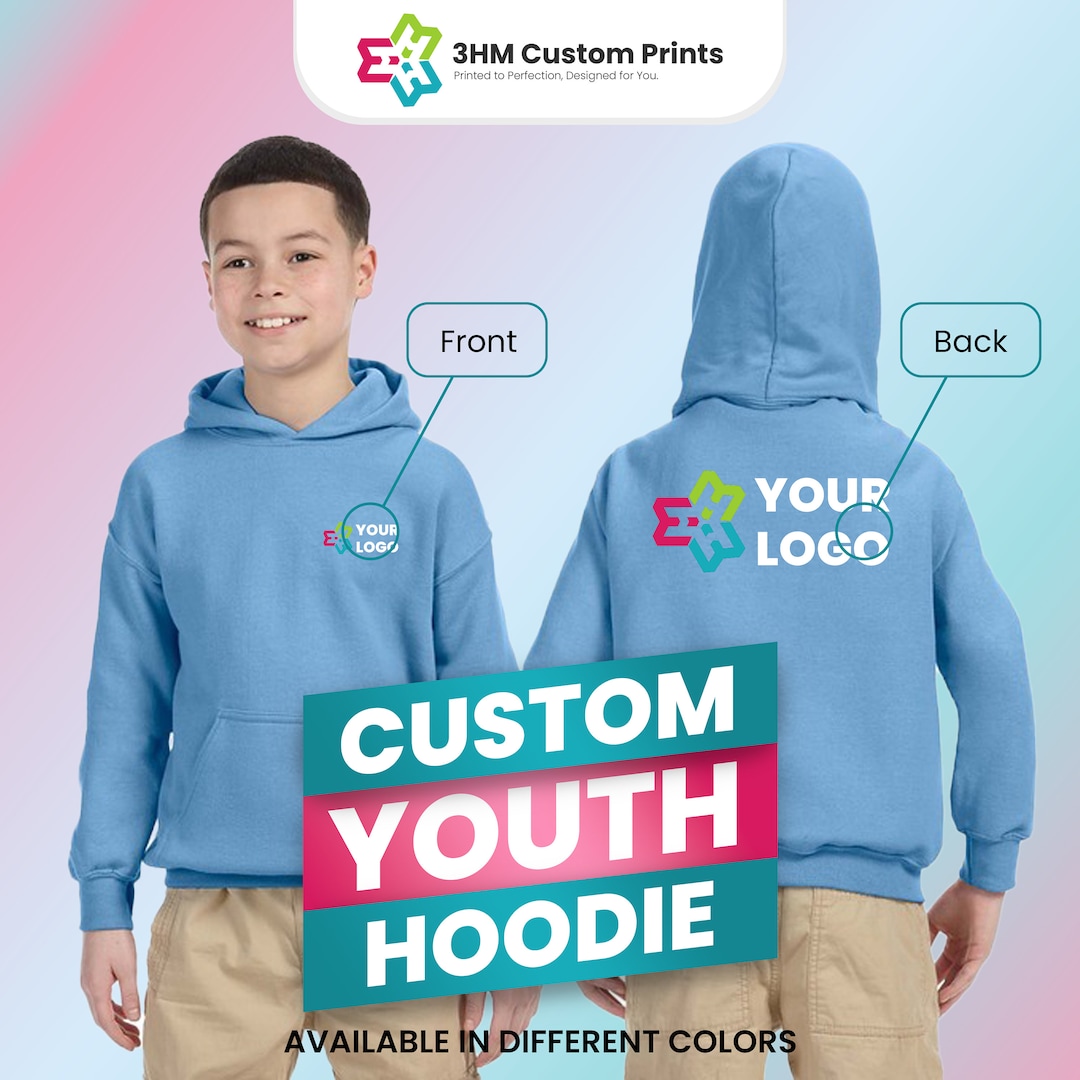 Custom Logo Design Front Pocket Chest and Full Back Youth Hoodie ...