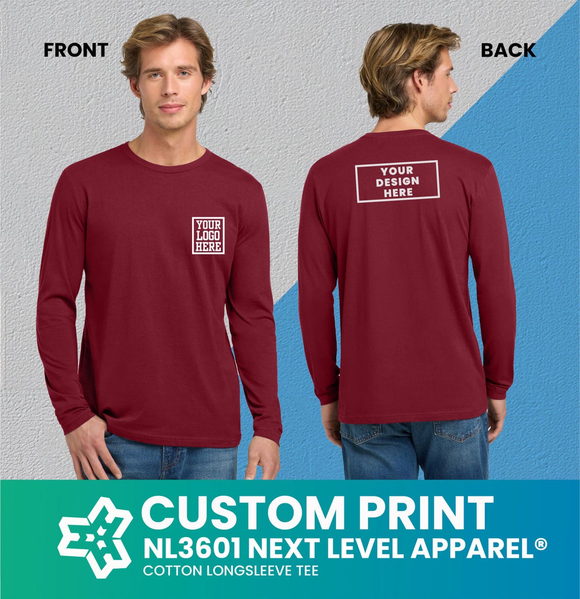 Custom Cotton Long Sleeve Tee, Personalized Long Sleeve Shirts, Custom ...