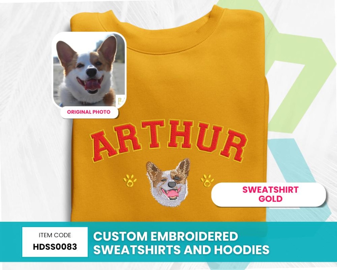 Custom Dog Face From Your Photo EMBROIDERED Sweatshirt Hoodie, Pet ...