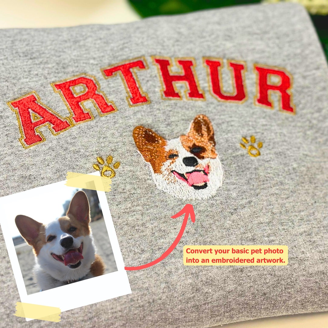 Custom Dog Face From Your Photo EMBROIDERED Sweatshirt Hoodie, Pet ...