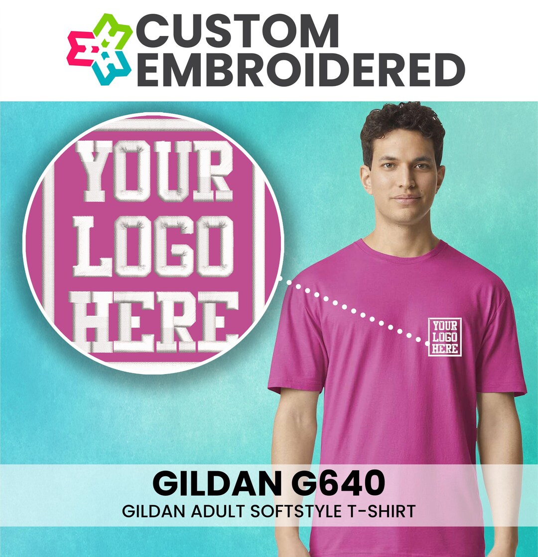 Custom Embroidered T-shirt – Business Logo Shirt, Gildan G640 Adult Tee ...