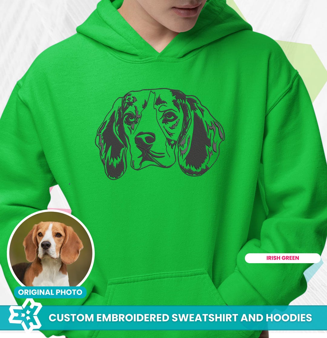 Custom Dog Face From Your Photo EMBROIDERED Sweatshirt Hoodie, Pet ...