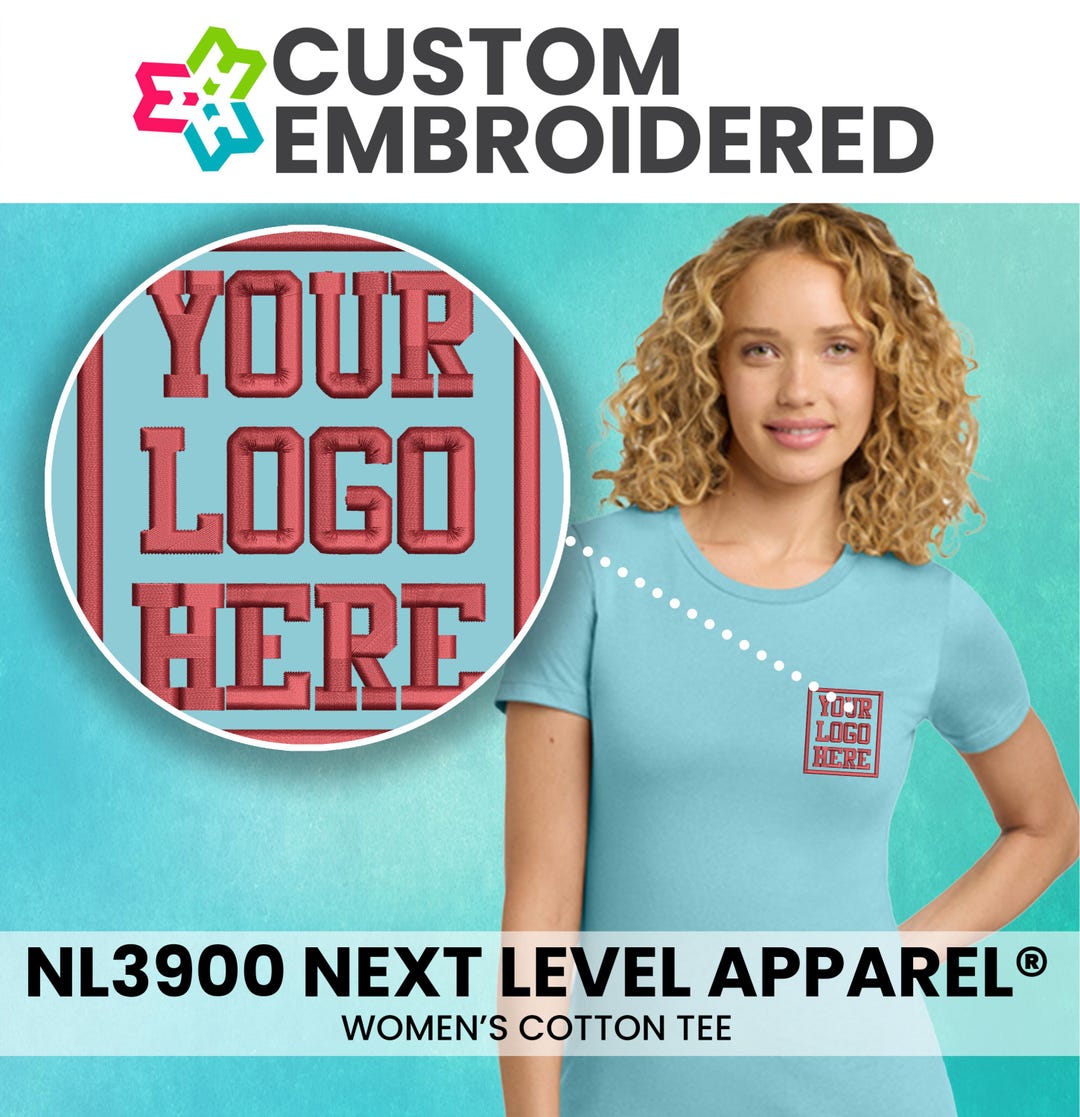 Custom Women’s Embroidered Cotton Tee, Personalized Text Logo Photo ...