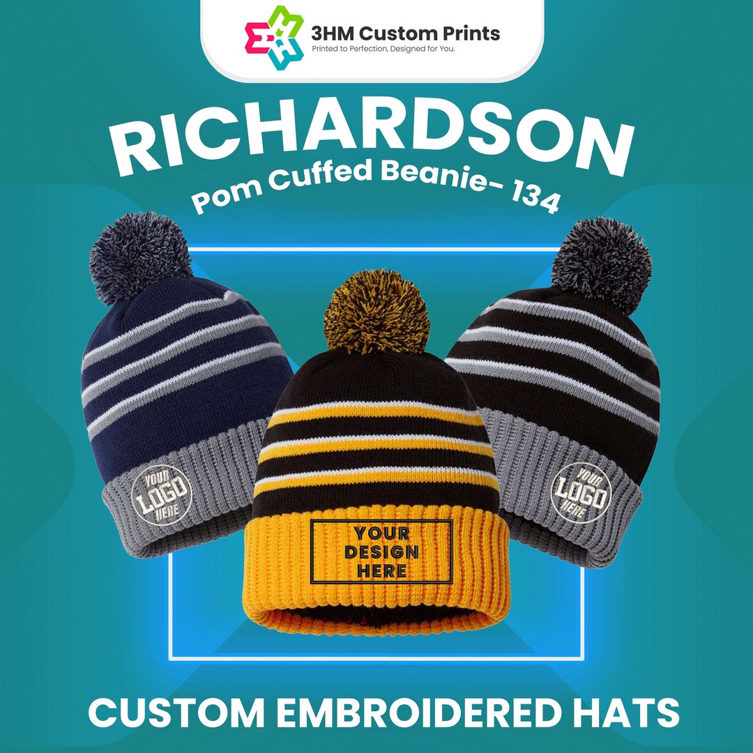 Custom Beanie Embroidered Richardson With Pom 134, Winter Hat, Sports ...