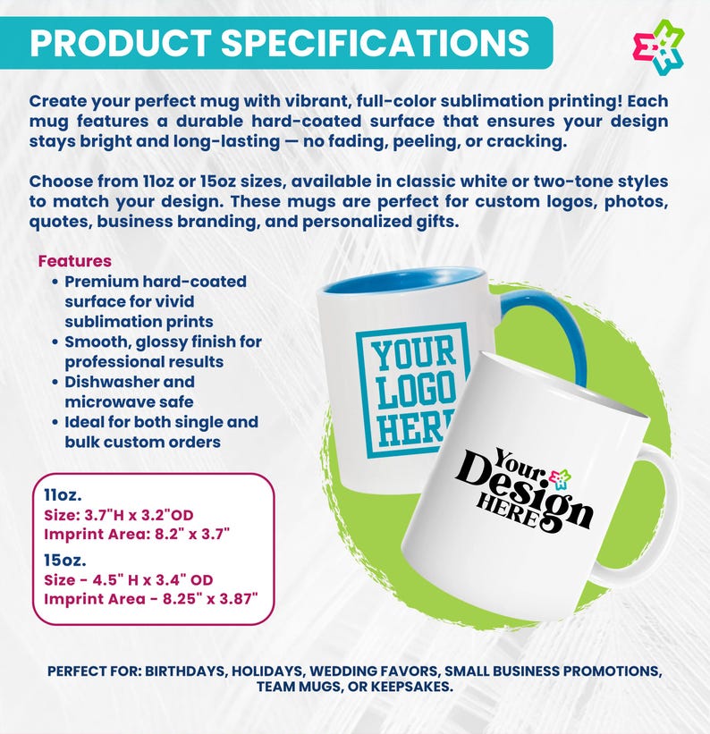 Custom Coffee Mugs Full Color Logo Photo Print Personalized Two-tone ...