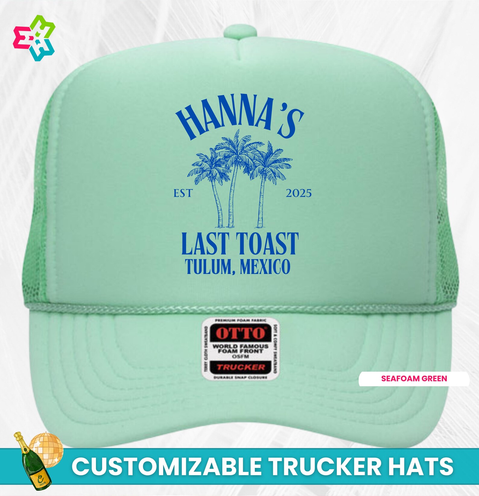 Tulum Mexico Custom Trucker Hats, Custom Destination Palm Trees Design ...