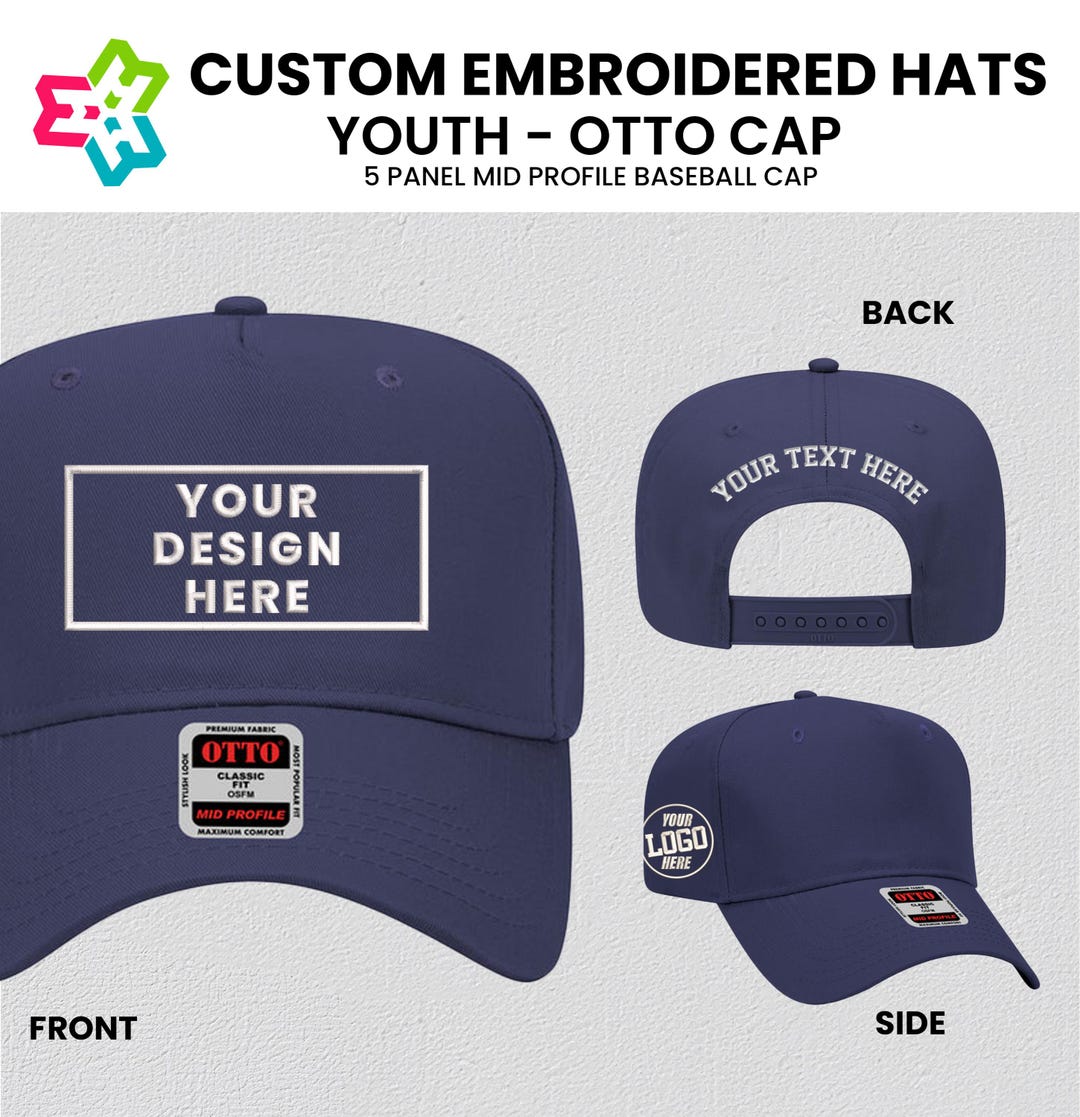 Youth Custom 5 Panel Hat, Available 3D Puff Embroidered Logo Text Front ...