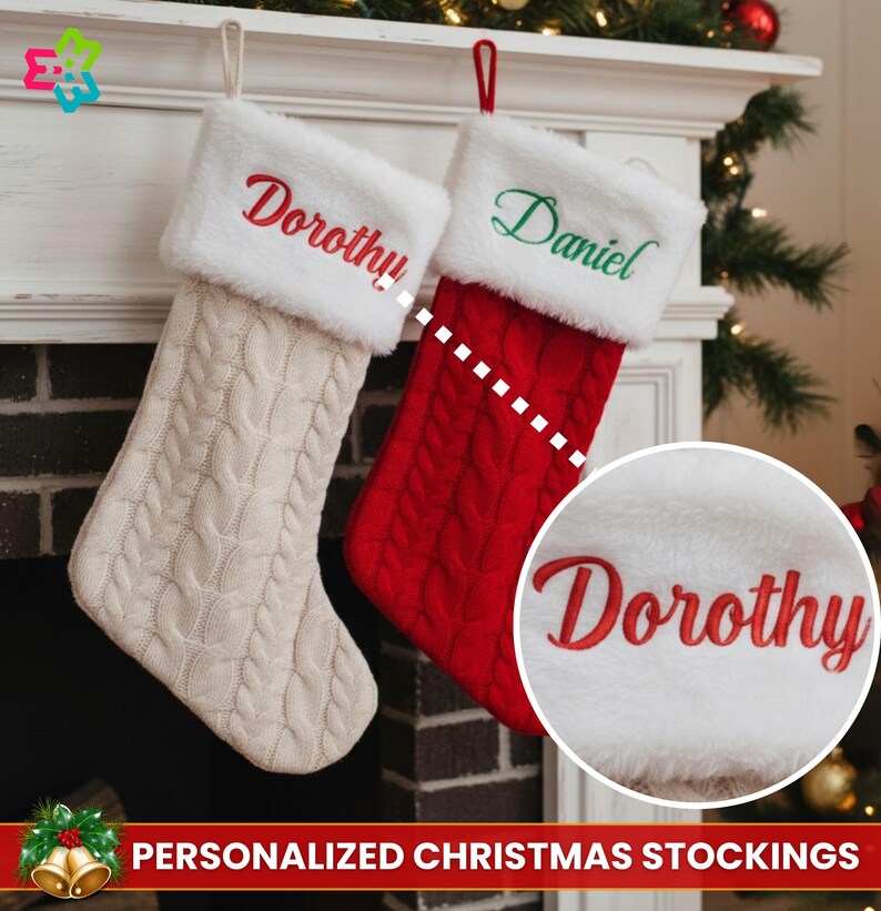Personalized Christmas Stockings | Custom Embroidered Name in Christmas ...