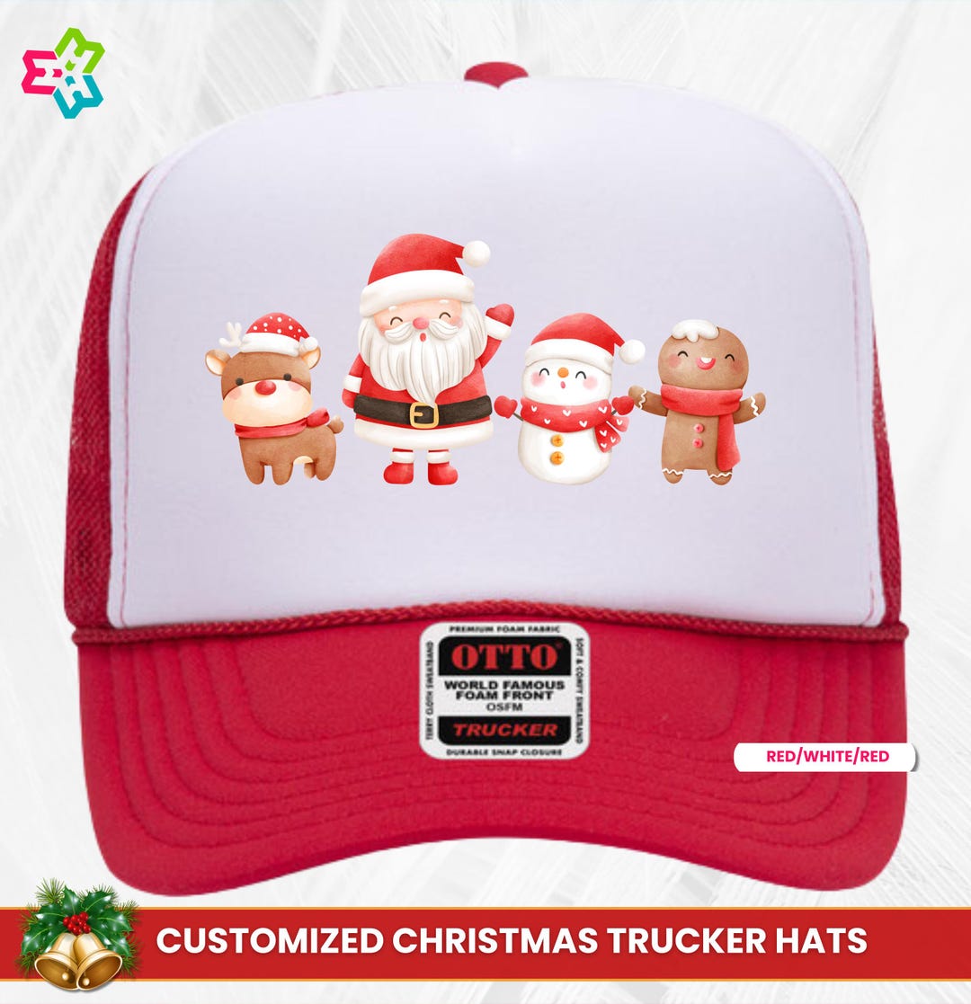 Santa and Friends Christmas Trucker Hat, Festive Headwear, Custom Party ...