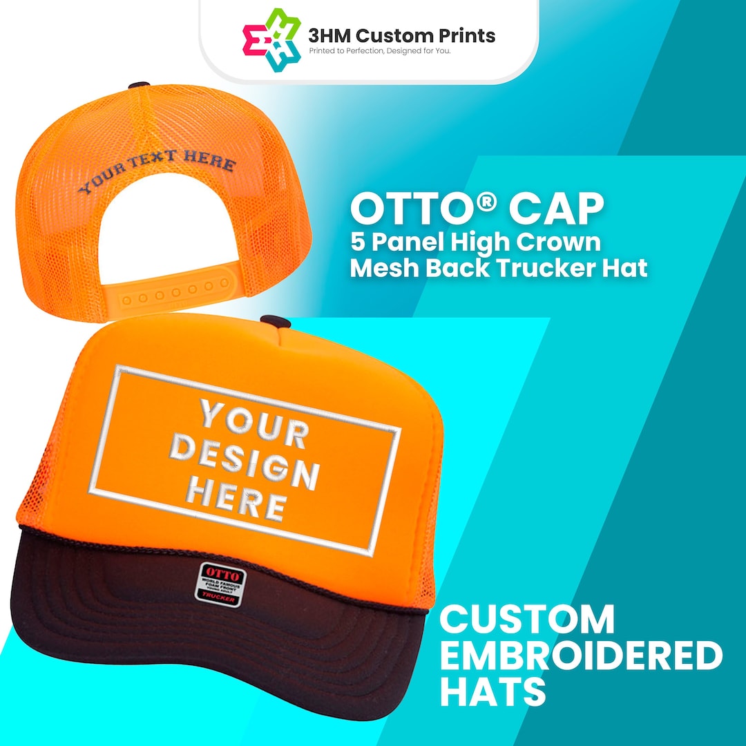 Custom Embroidered Trucker Hat, Embroidery Logo Text Hats, Front and ...