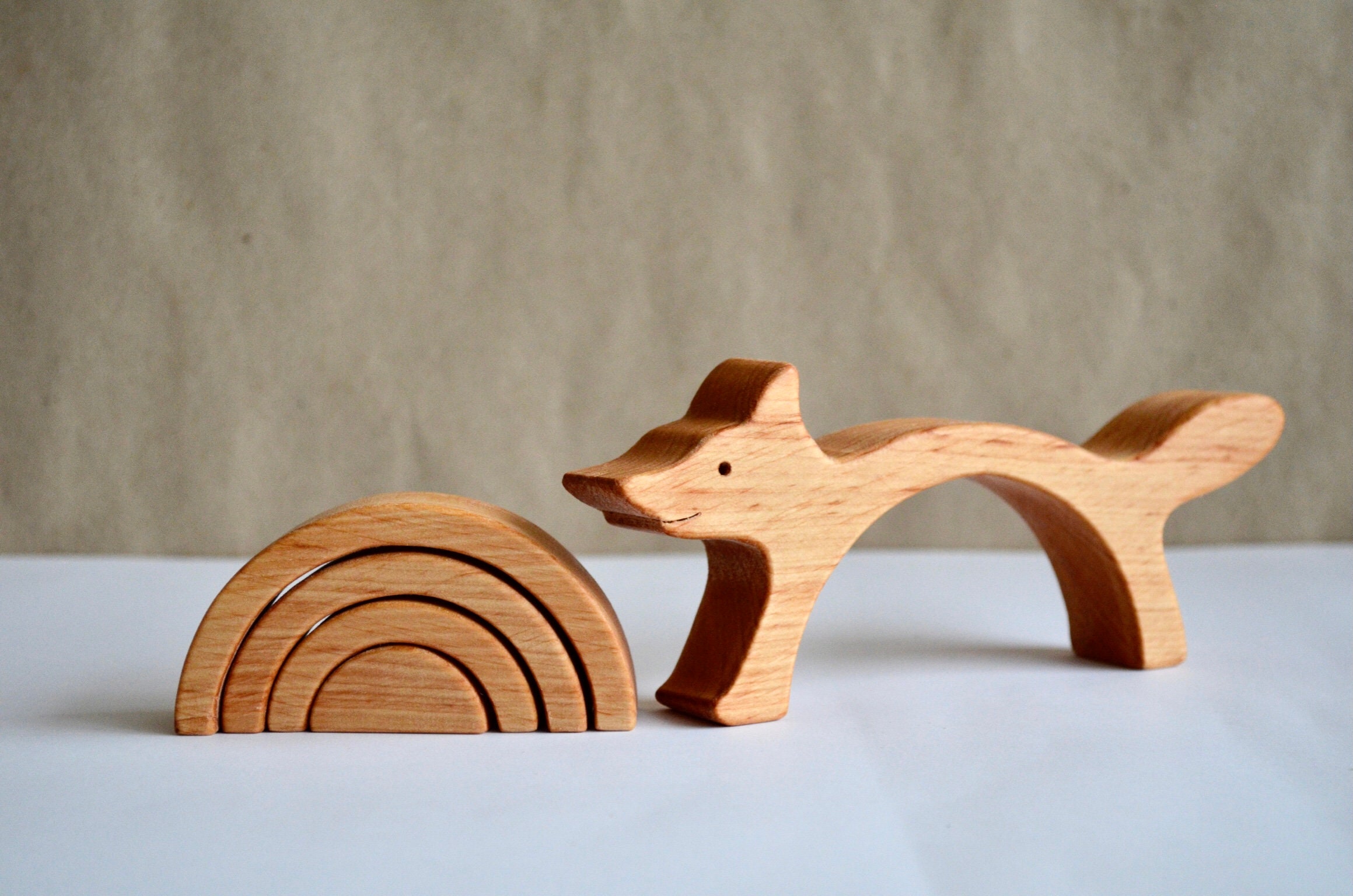 Wooden Fox Rainbow Stacking Toy Personalized Wooden Toy for Toddler ...