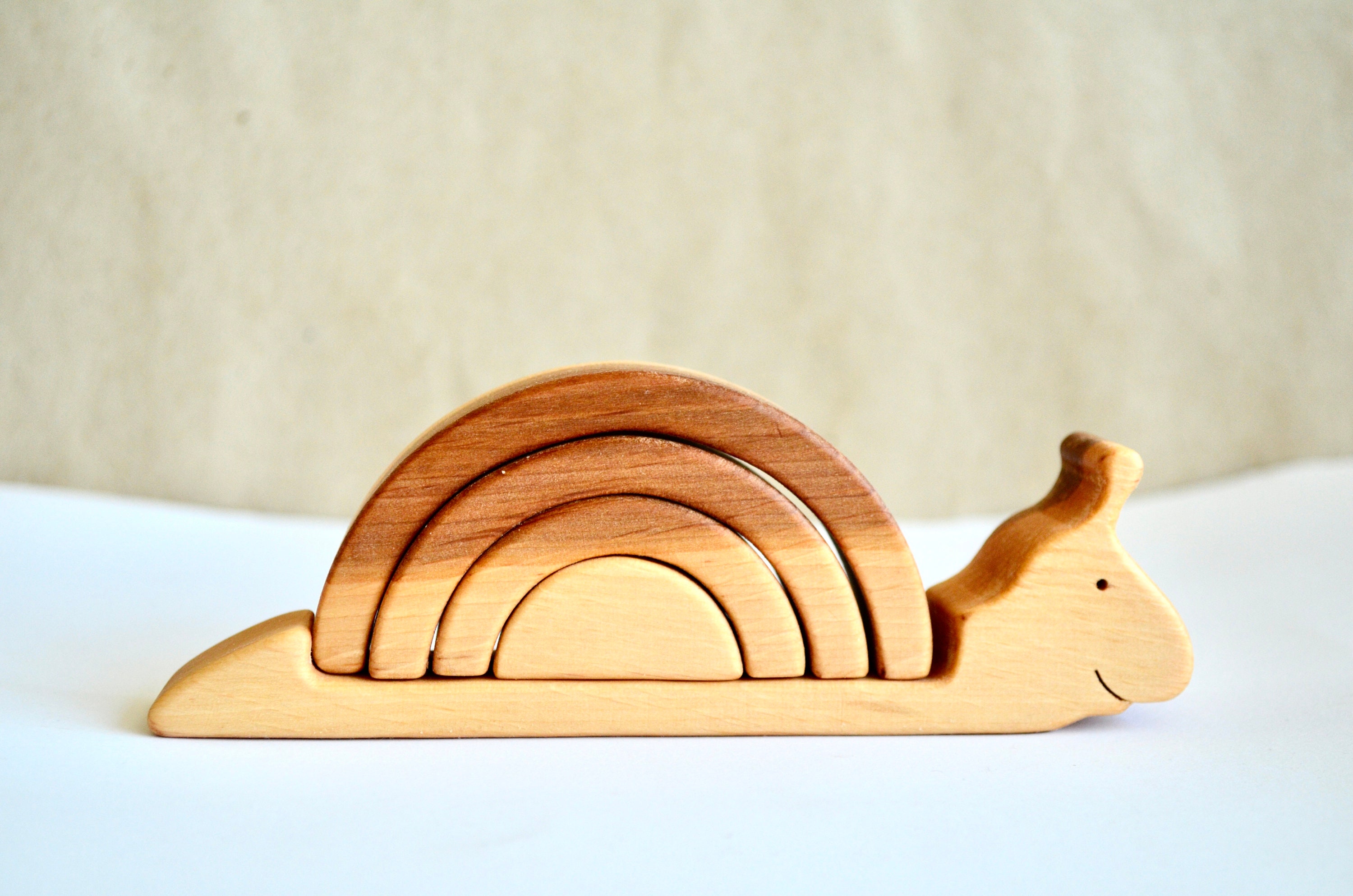 Wooden Snail Stacking Toy Waldorf Natural Arch Animal Puzzle Balance ...