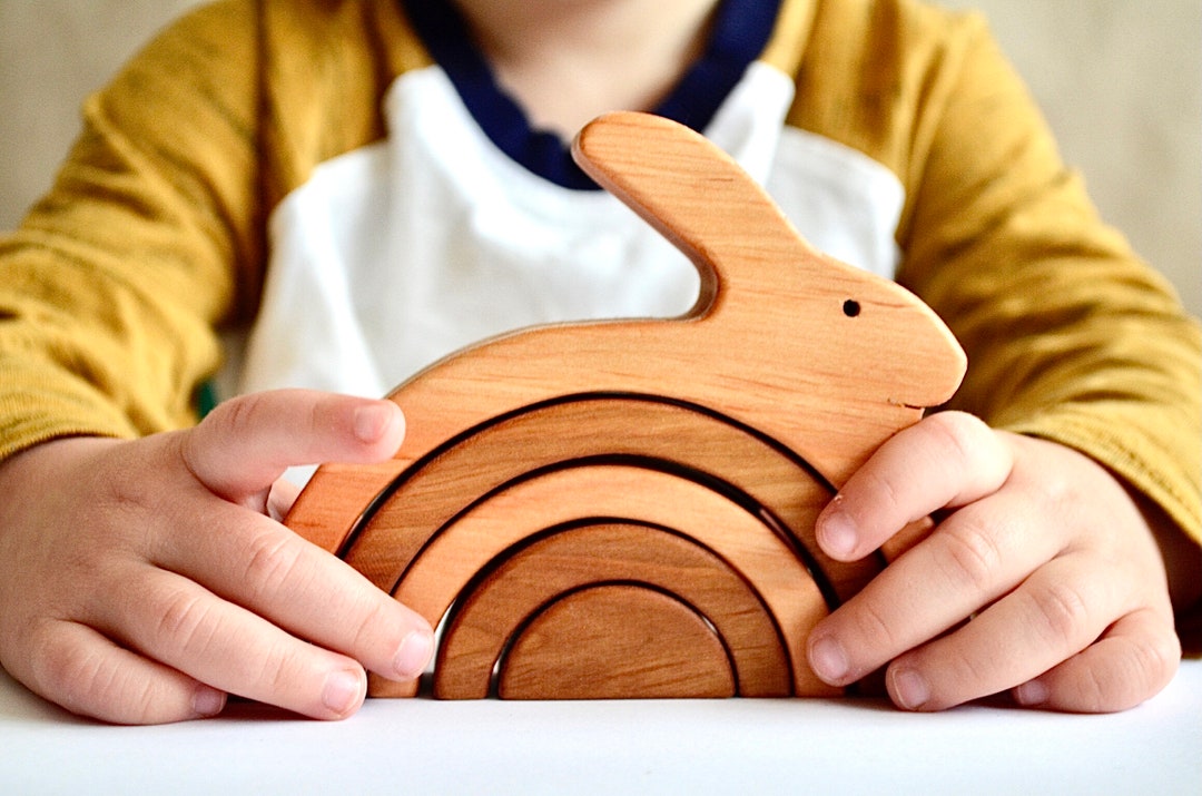 Wooden Bunny Personalized Rainbow Stacker Toy easter Wooden Gift ...
