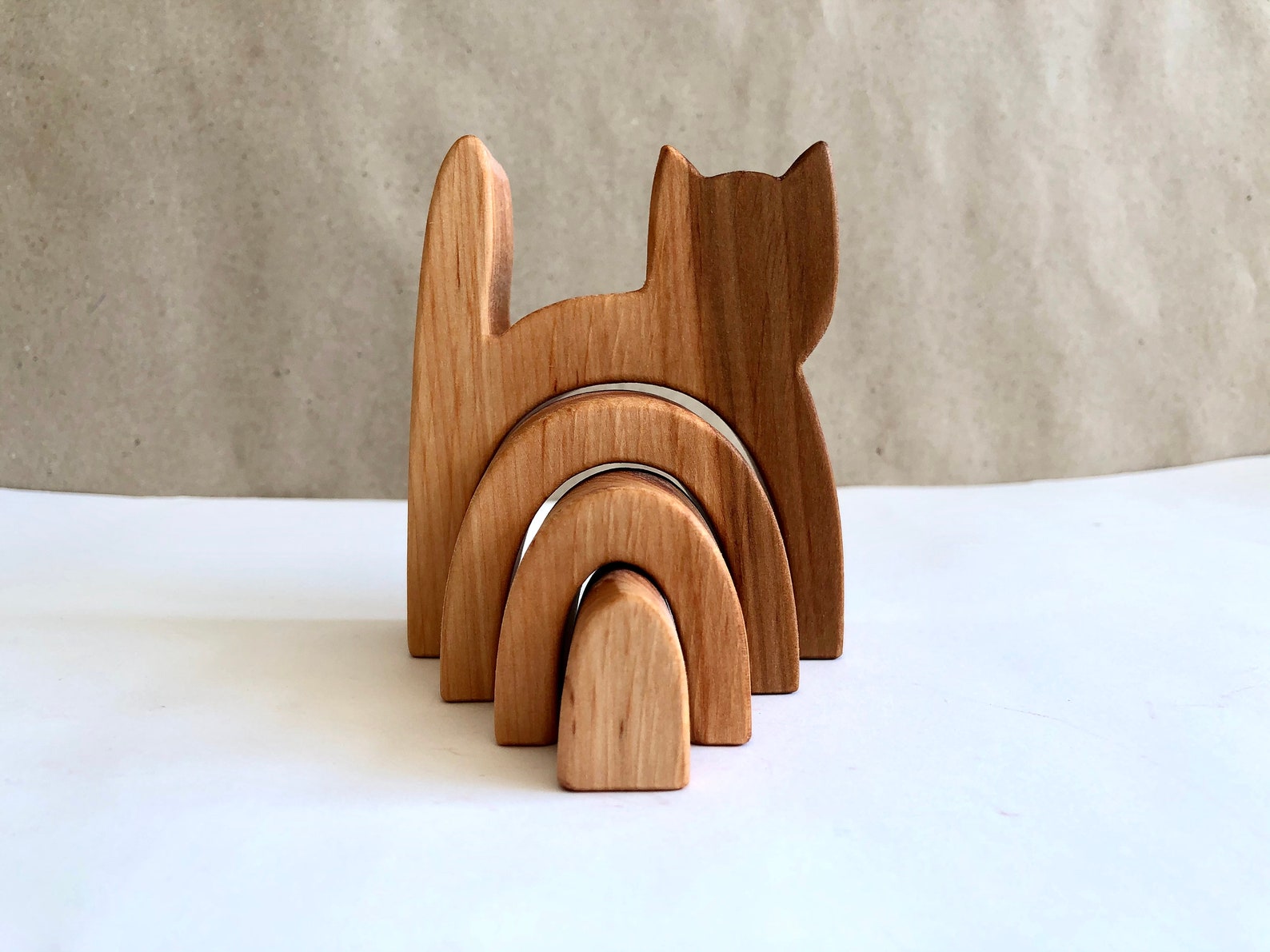 Wooden Rainbow Stacker Cat Puzzle Toy Waldorf Wooden Cat - Montessori ...