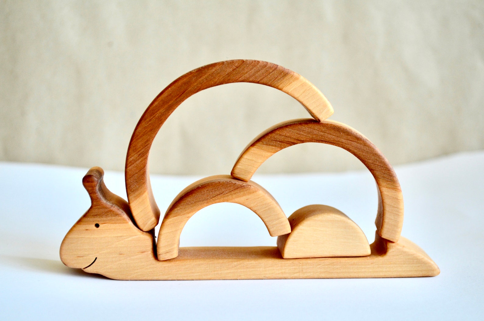 Wooden Snail Stacking Toy Waldorf Natural Arch Animal Puzzle Balance ...