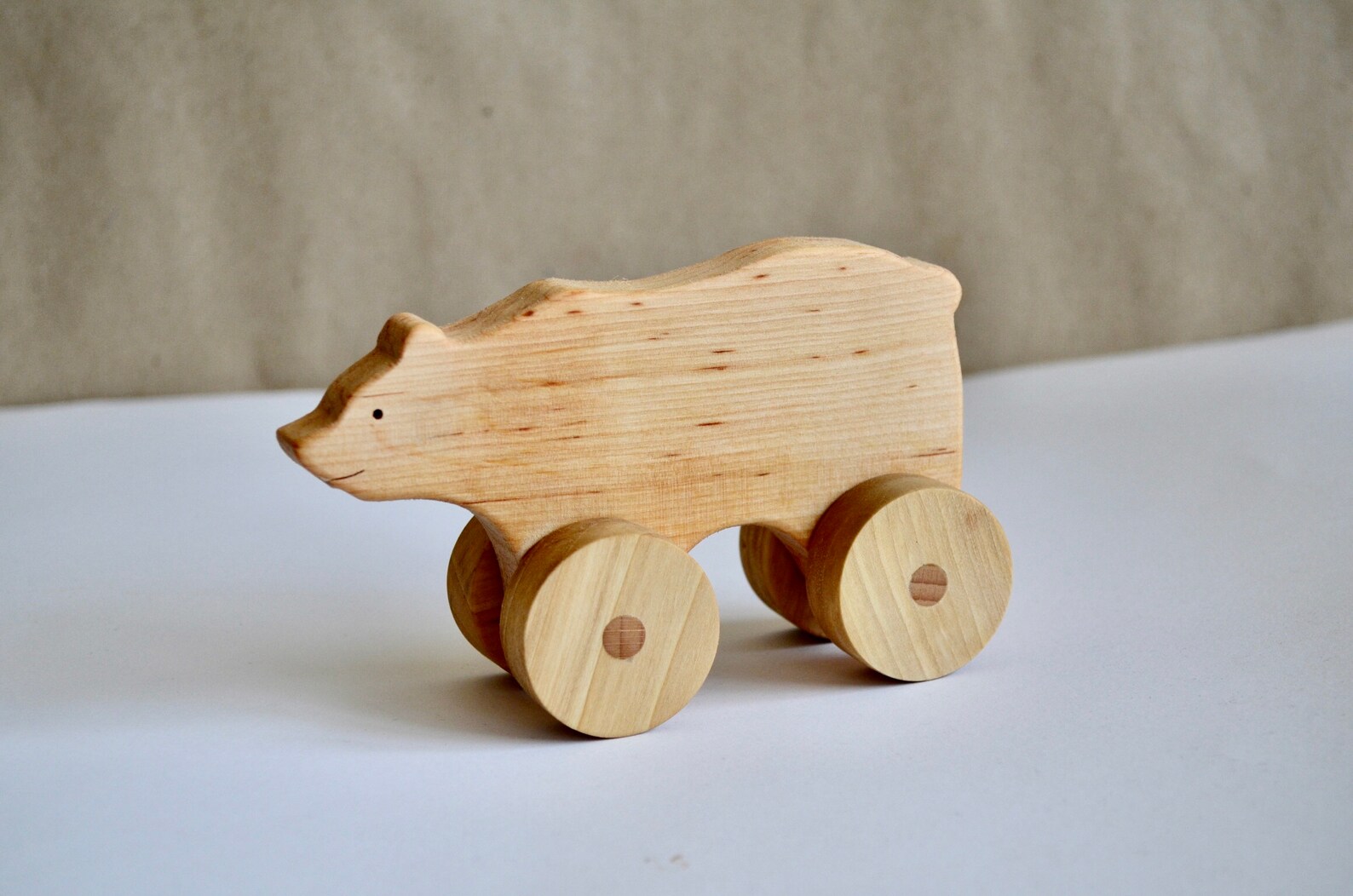 Wooden Push Toy Bear Natural Learning Toy on Wheels for - Etsy
