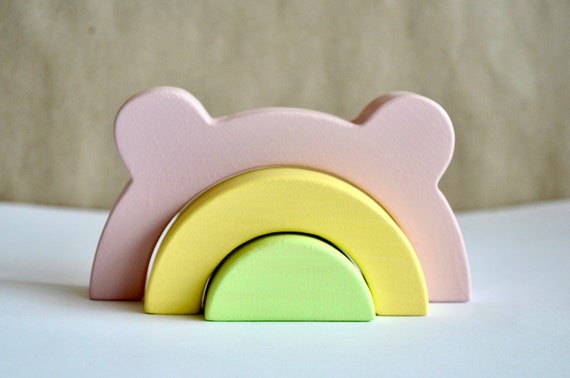Wooden Bear Rainbow Stacking Toy Personalized Wooden Toy for - Etsy