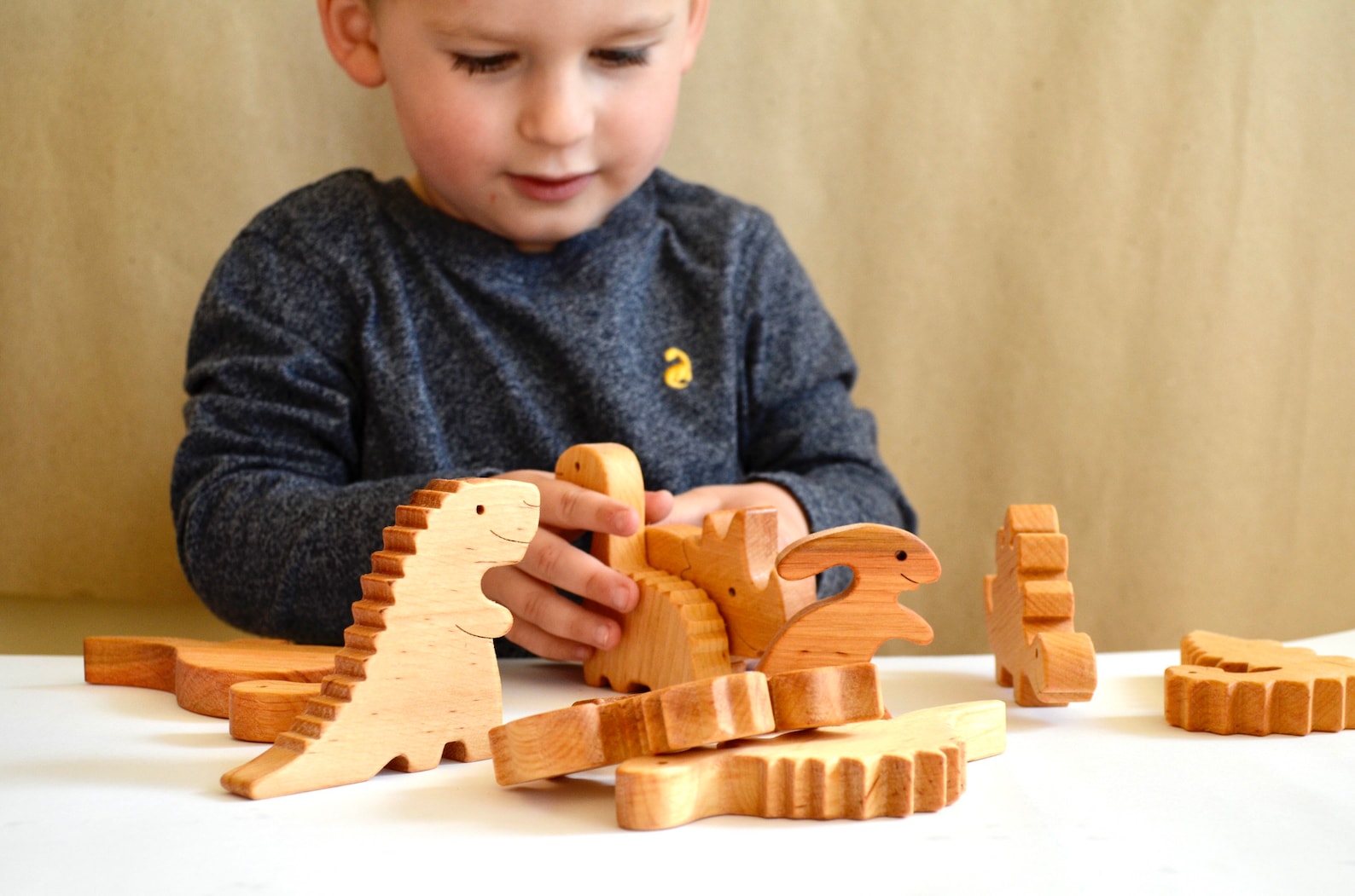 Wooden Dinosaur Set Wooden Toy for Toddler Organic Educational - Etsy