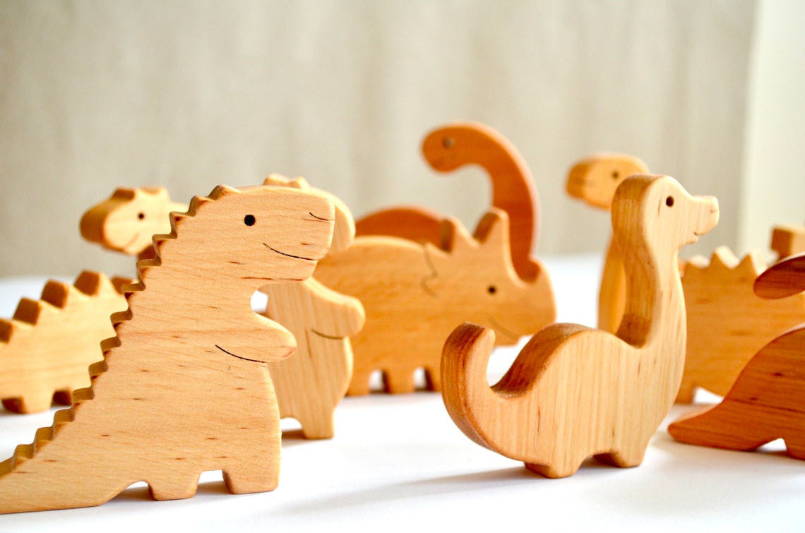 Wooden Dinosaur Set Wooden Toy for Toddler Organic Educational - Etsy