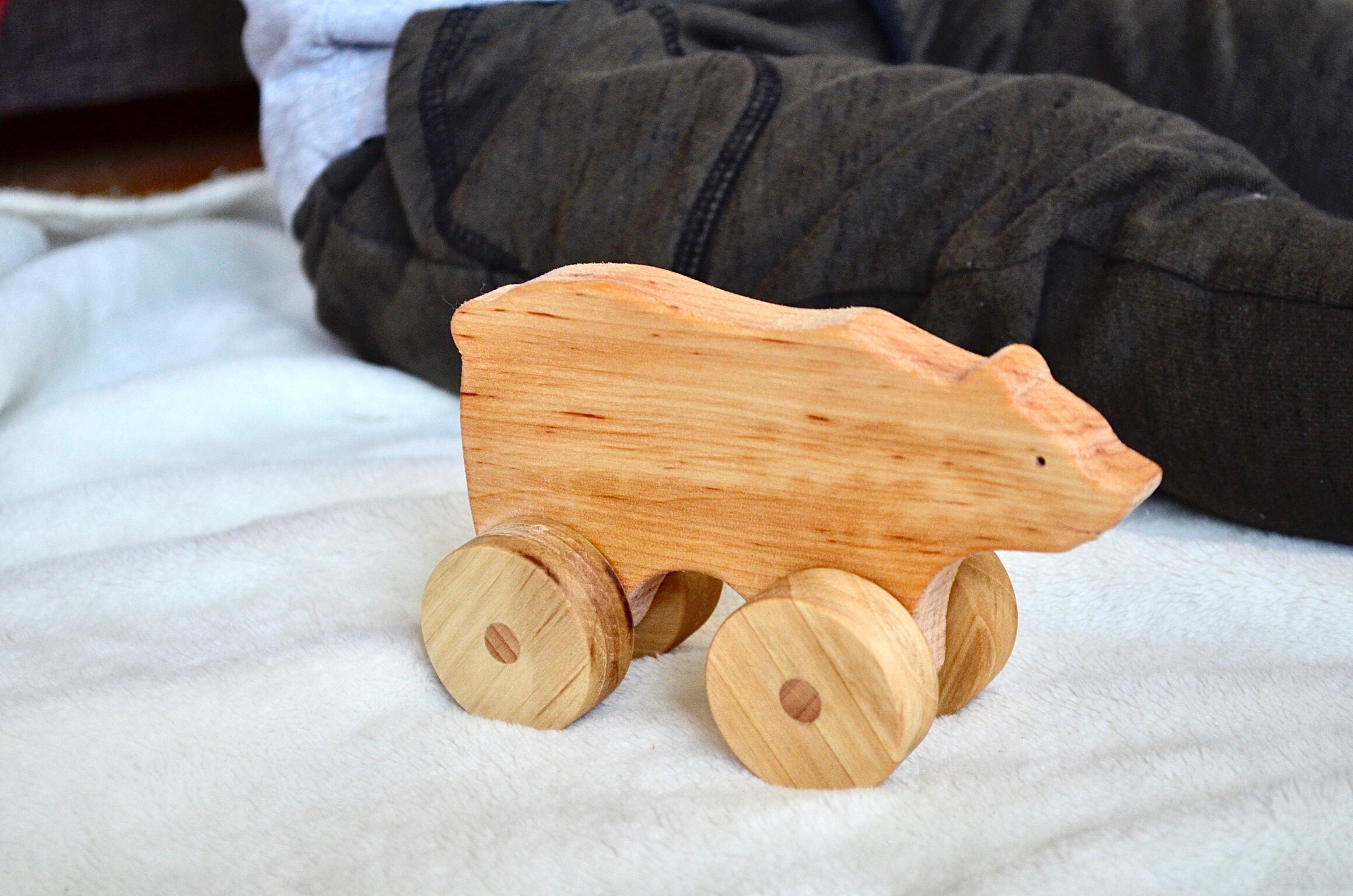 Wooden Push Toy Bear Natural Learning Toy on Wheels for - Etsy